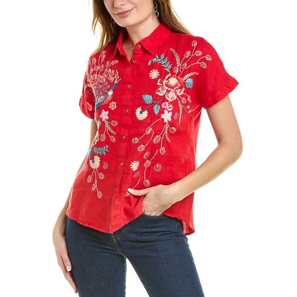 Johnny Was | Tops | Johnny Was Womens Grace Dolman Linen Shirt Red ...